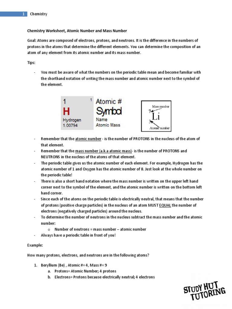 Atomic Number and Mass Number Worksheet 1 PDF | PDF