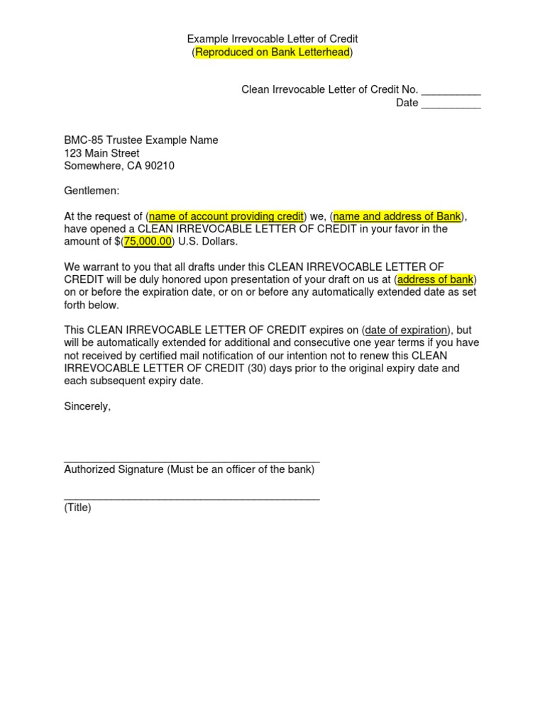 JW Letter of Credit Example-Iloc | PDF