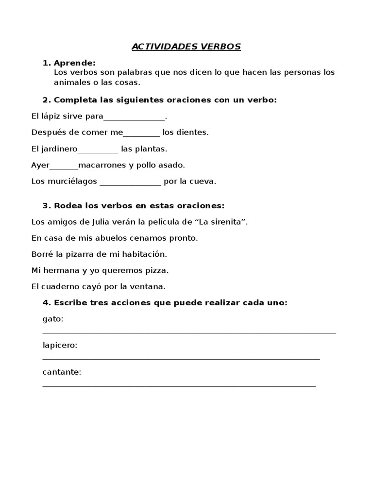 Actividades de Verbos para Niños | PDF | Hogar, jardinería y bricolaje