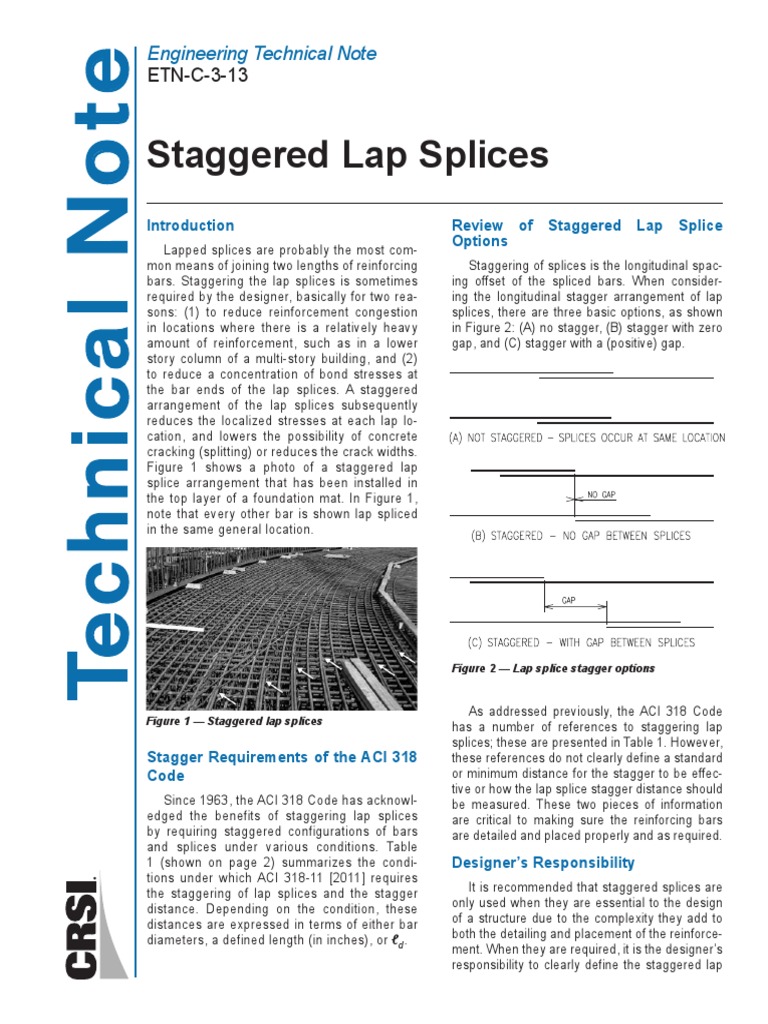 Re-Bar Staggered Lap Splices | PDF | Building Engineering | Civil ...