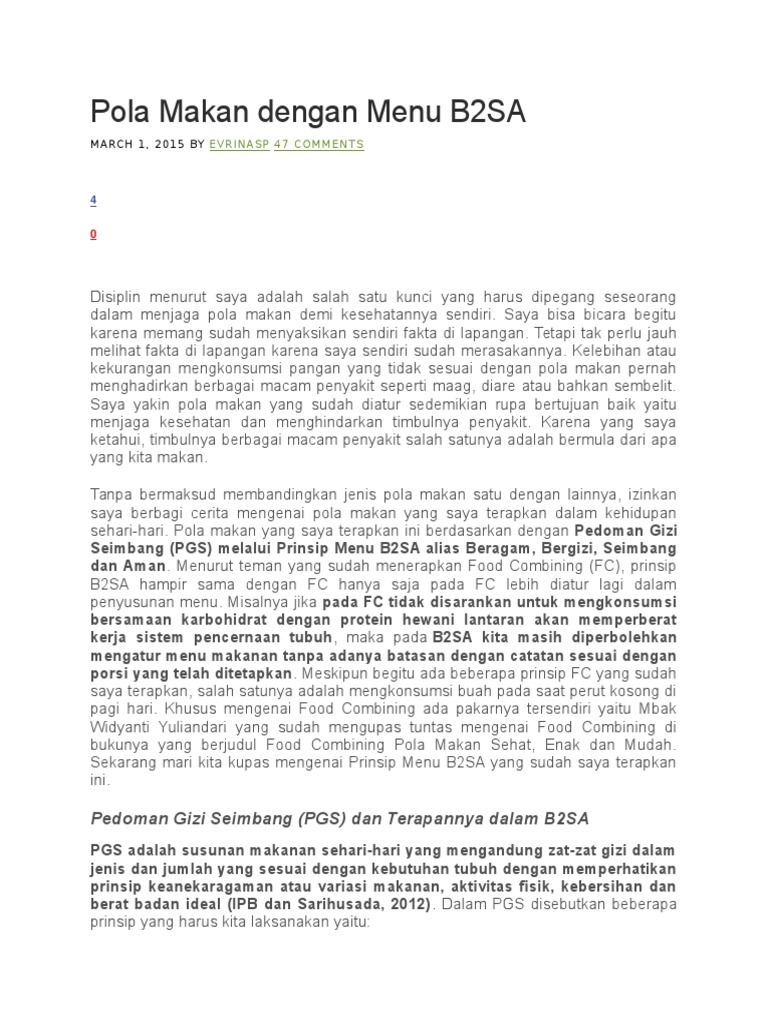 Pola Makan Dengan Menu B2SA | PDF