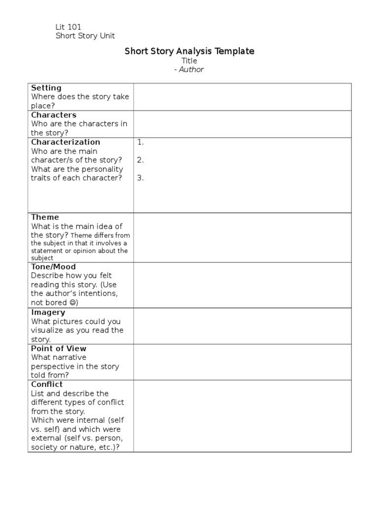 Short Story Analysis Template Guide | PDF | Philosophy | General Fiction
