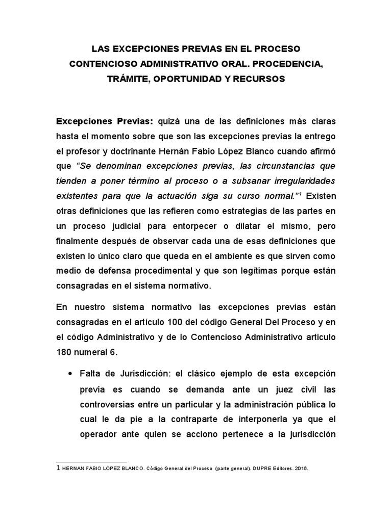 Las Excepciones Previas en El Proceso Contencioso Administrativo Oral ...