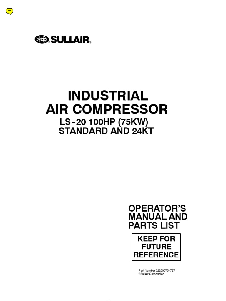 Sullair LS-20 100HP Operator Manual | PDF | Gas Compressor | Valve