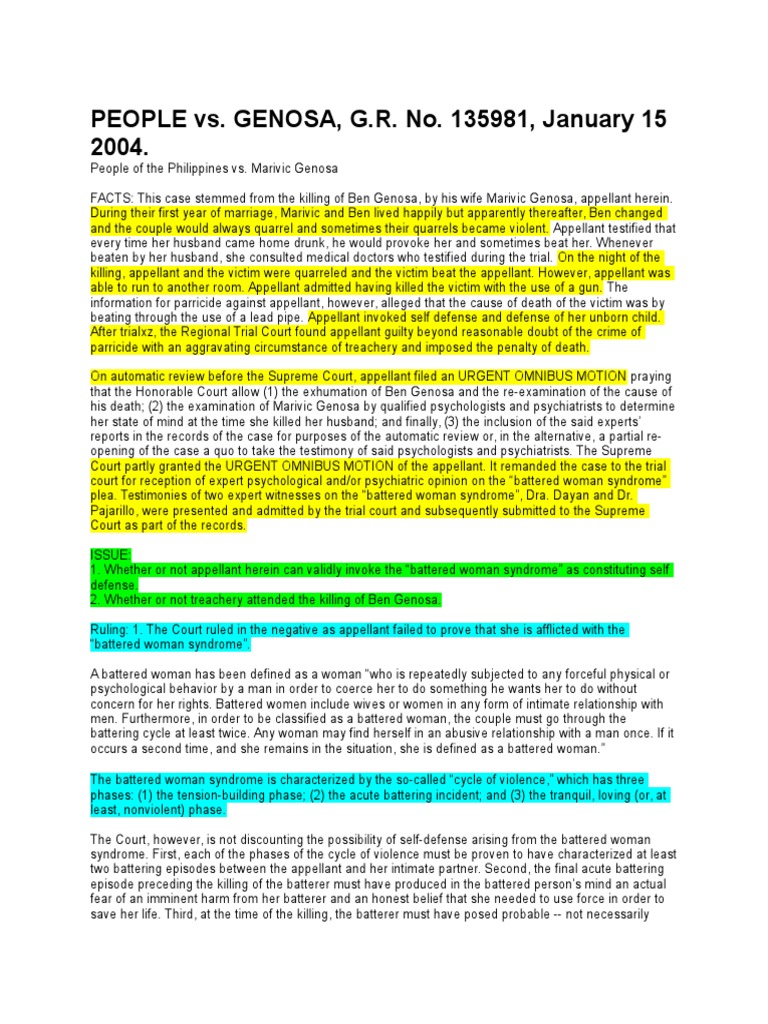 Genosa Case | PDF | Domestic Violence | Self Defense
