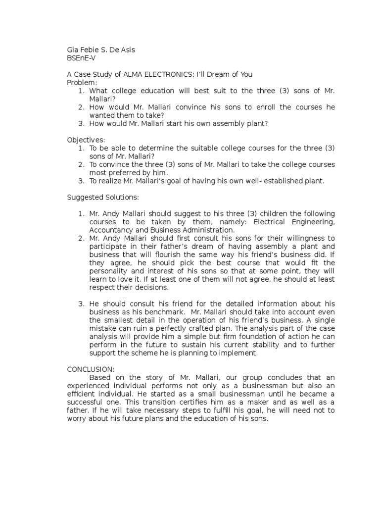 A Case Study of Alma Electronics | PDF