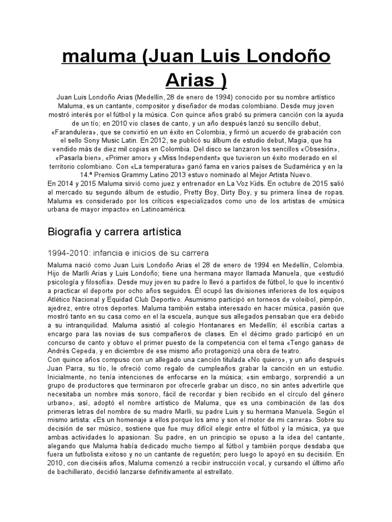 Biografía de Maluma: Orígenes y Éxitos | PDF | Música grabada | Bailes