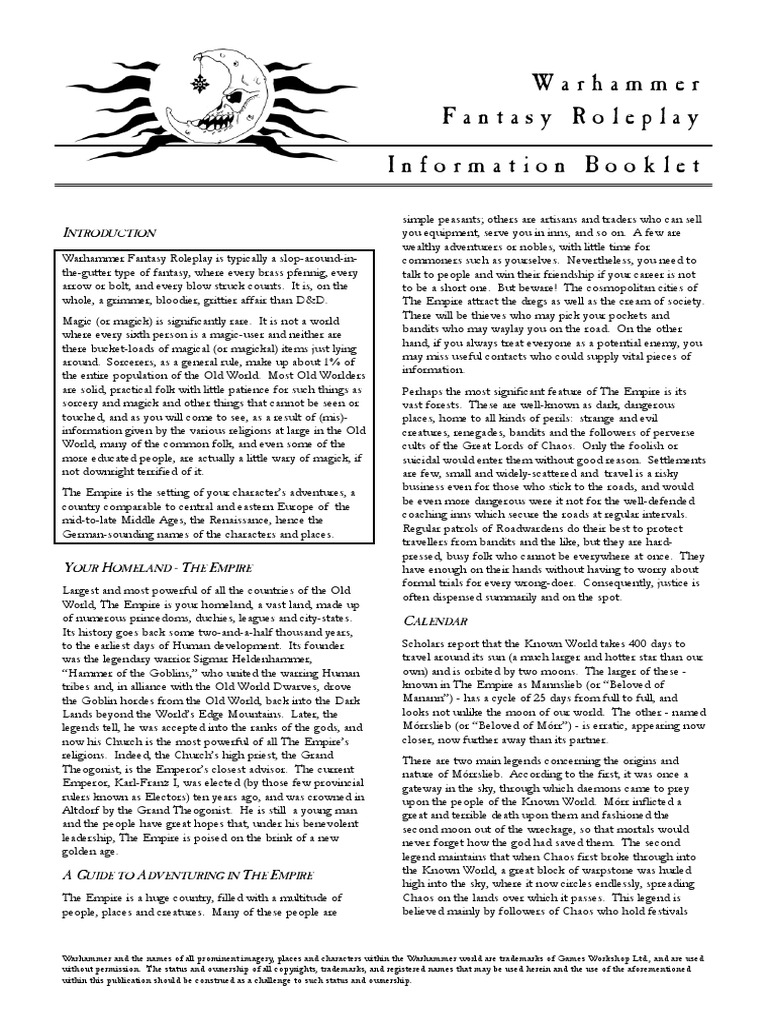 WFRP2 Information Booklet | PDF