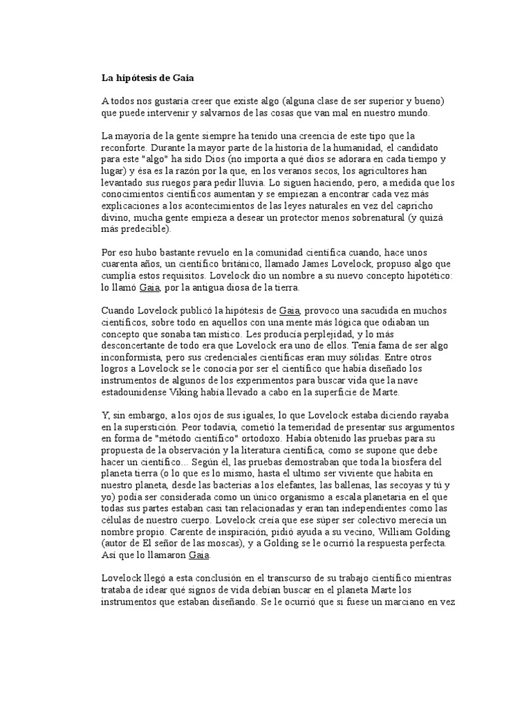 La Hipótesis de Gaia | PDF | Hipótesis de Gaia | Naturaleza