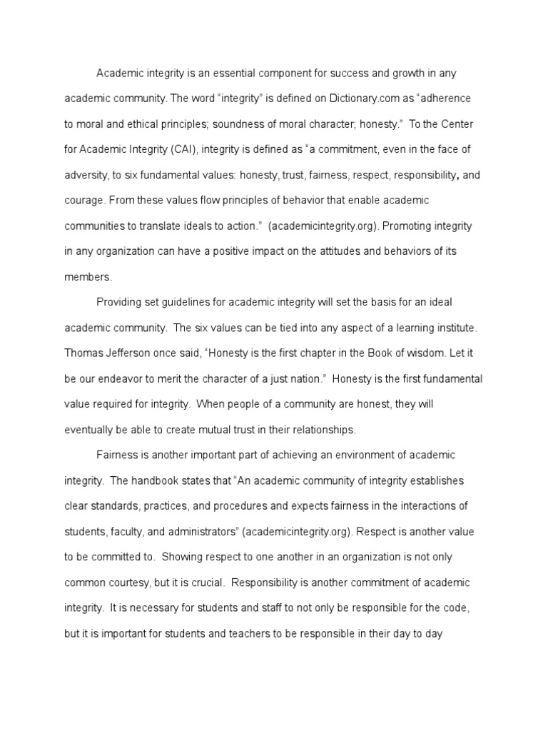Academic Integrity Pdf Academic Integrity Integrity