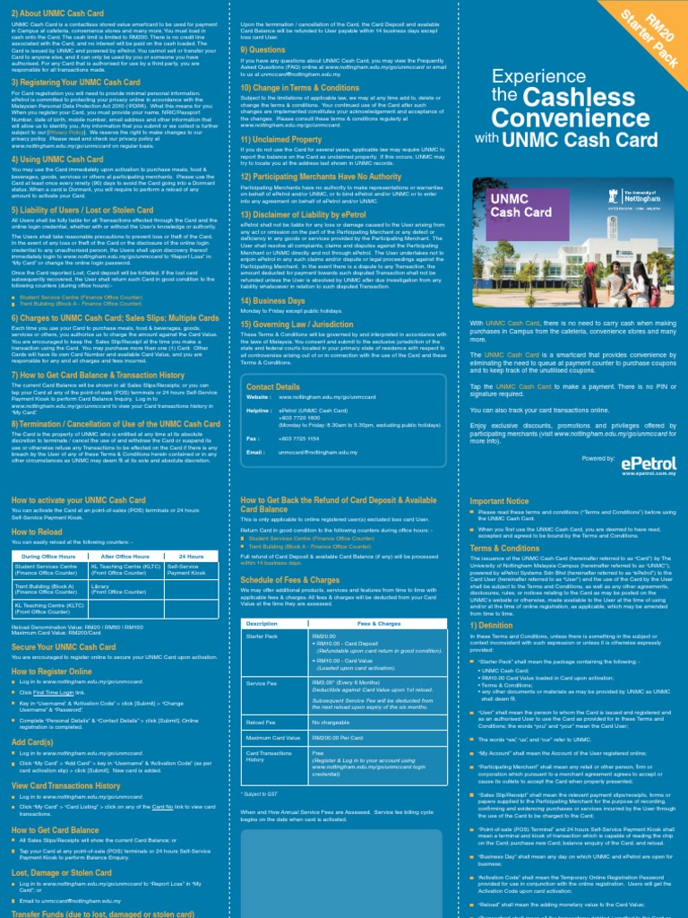 UNMC Cash Card Starter Pack Leaflet | PDF | Point Of Sale | Financial ...