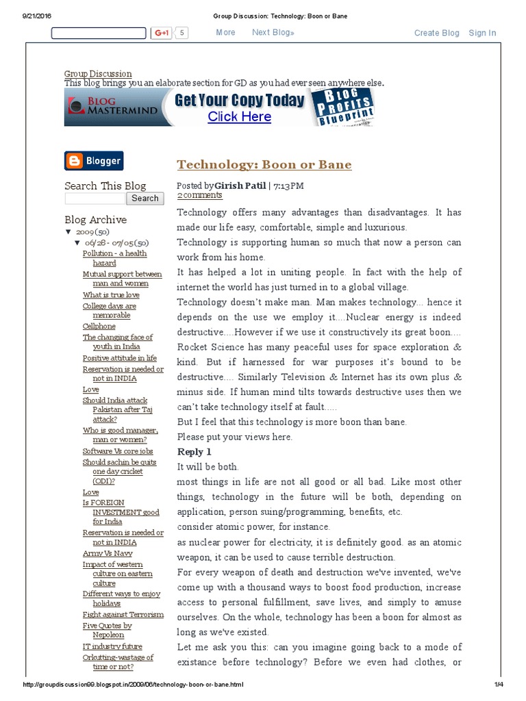 Technology: Boon or Bane Discussion | PDF | Mobile Phones | Nuclear Power