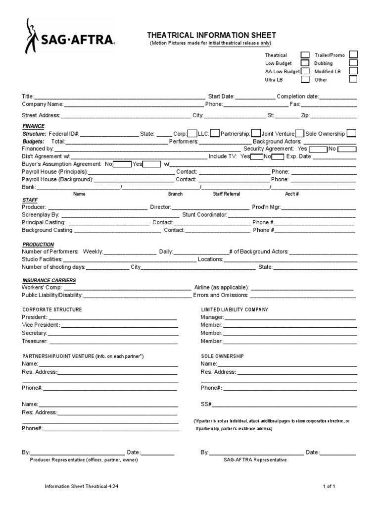 Information Sheet Theatrical 9 24 0 | PDF