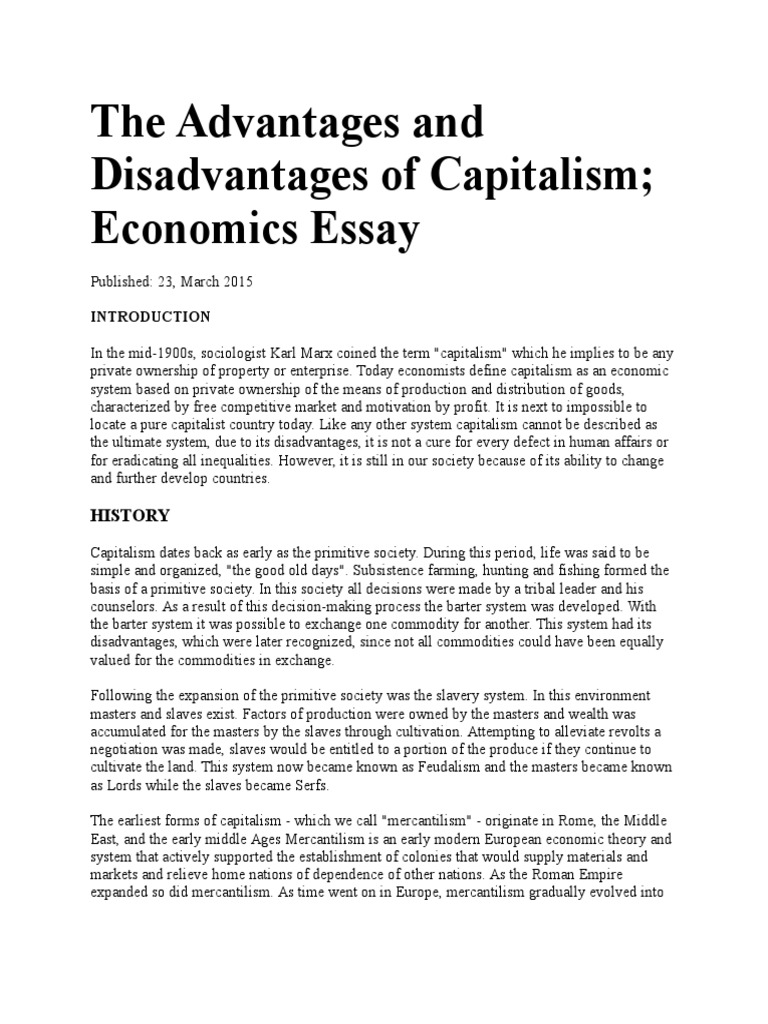 The Advantages and Disadvantages of Capitalism - Essay | PDF | Fiscal ...