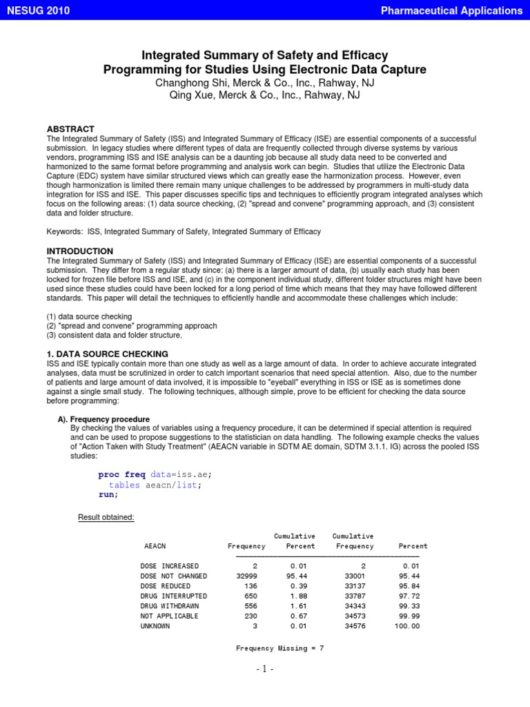 Integrated Summary of Safety and Efficacy Programming For Studies Using ...