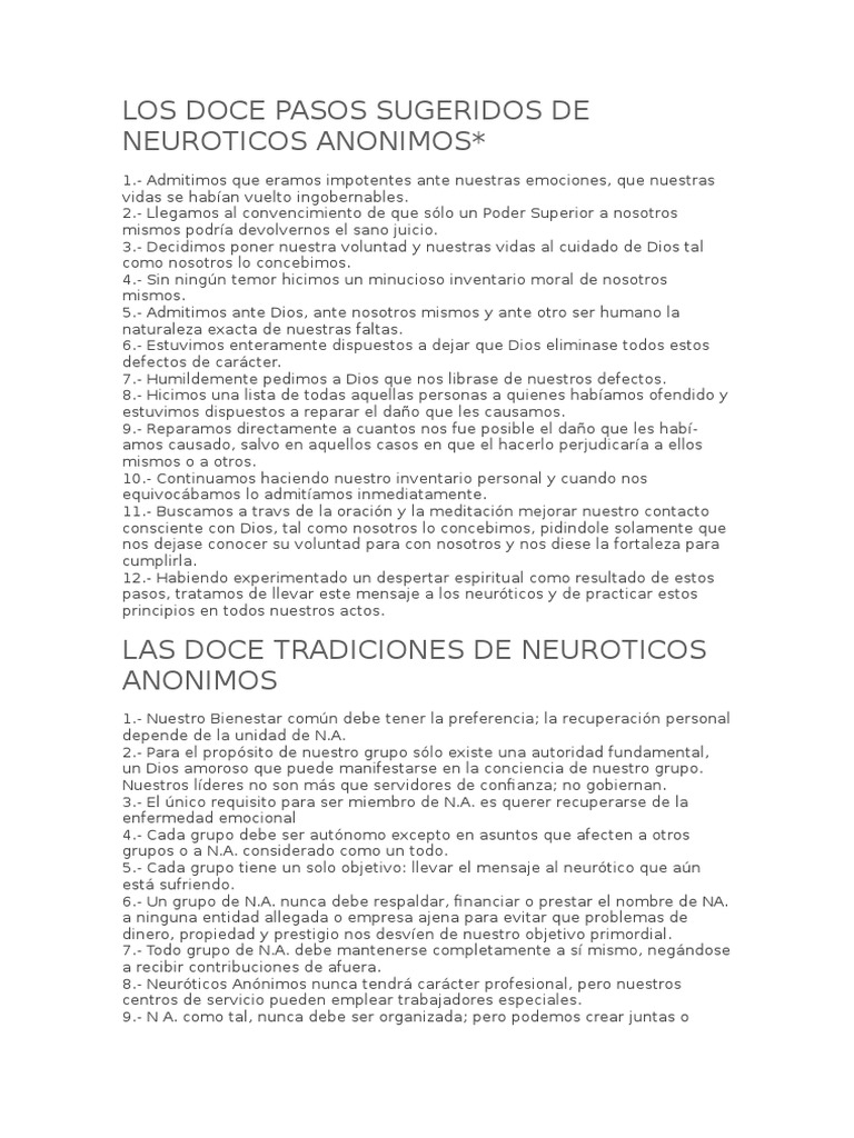 Los 12 Pasos de Neuróticos Anónimos | PDF | Dios | Science