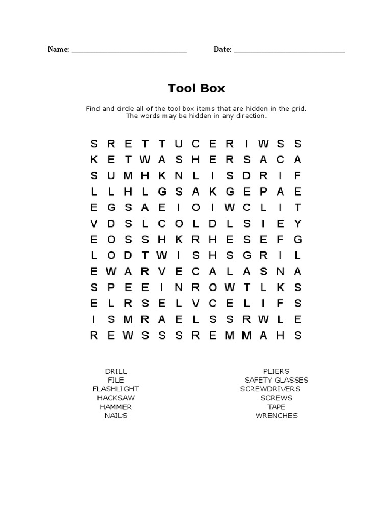 Tool Box Word Search | PDF