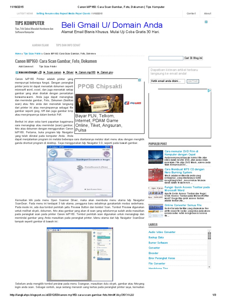 Panduan Scan dengan Canon MP160 | PDF