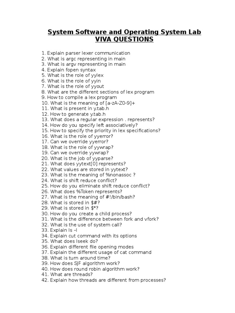 System Software and Operating System Lab Viva Questions | PDF | Computers