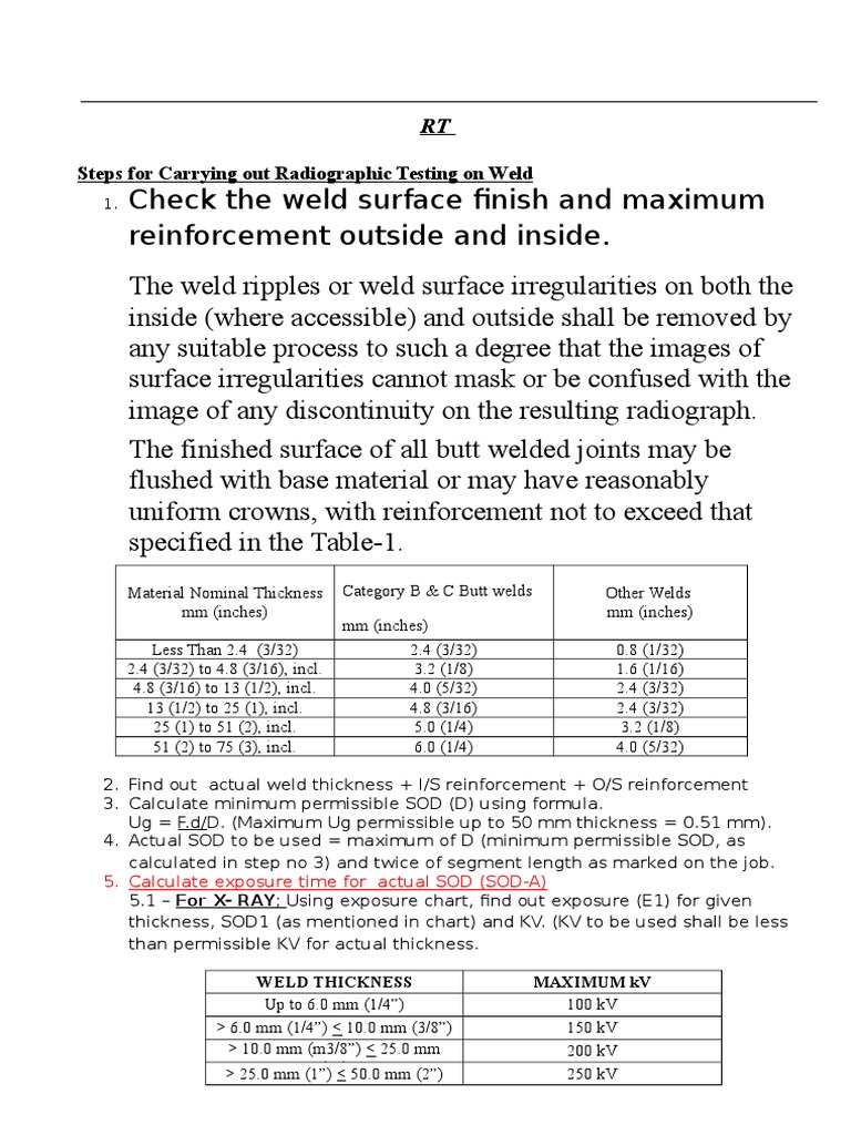 Steps For Carrying Out Radiographic Testing On Weld: 5. Calculate ...