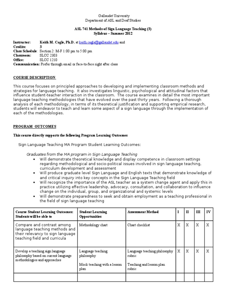 Asl 741 Syllabus - Summer 2012 - Summer | PDF | Language Education ...
