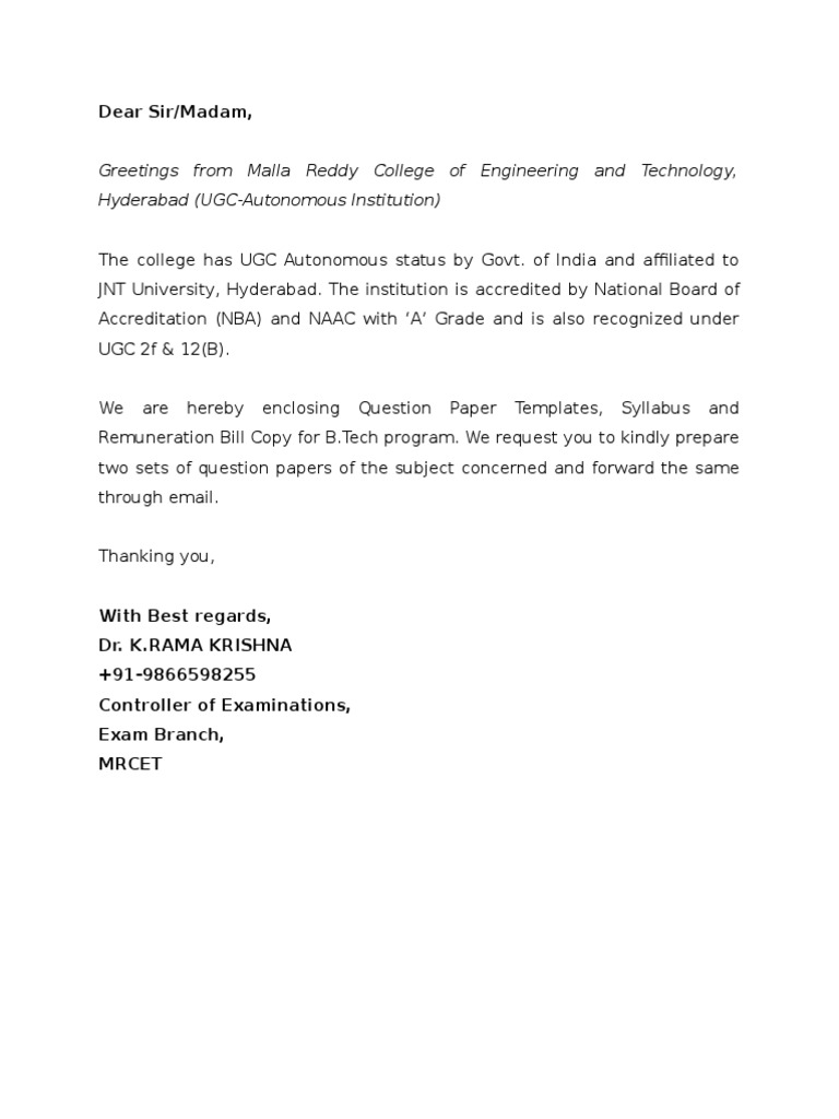 B.Tech Exam Paper Guidelines MRCET | PDF