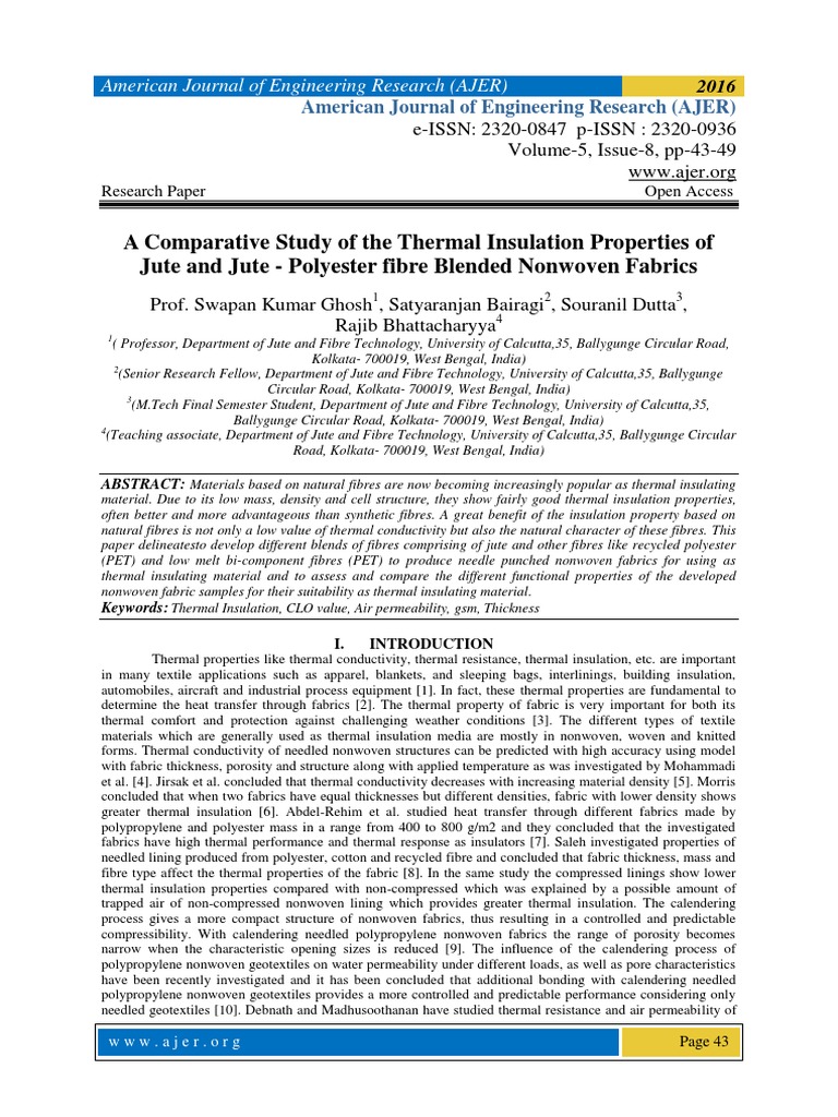A Comparative Study of The Thermal Insulation Properties of Jute and ...