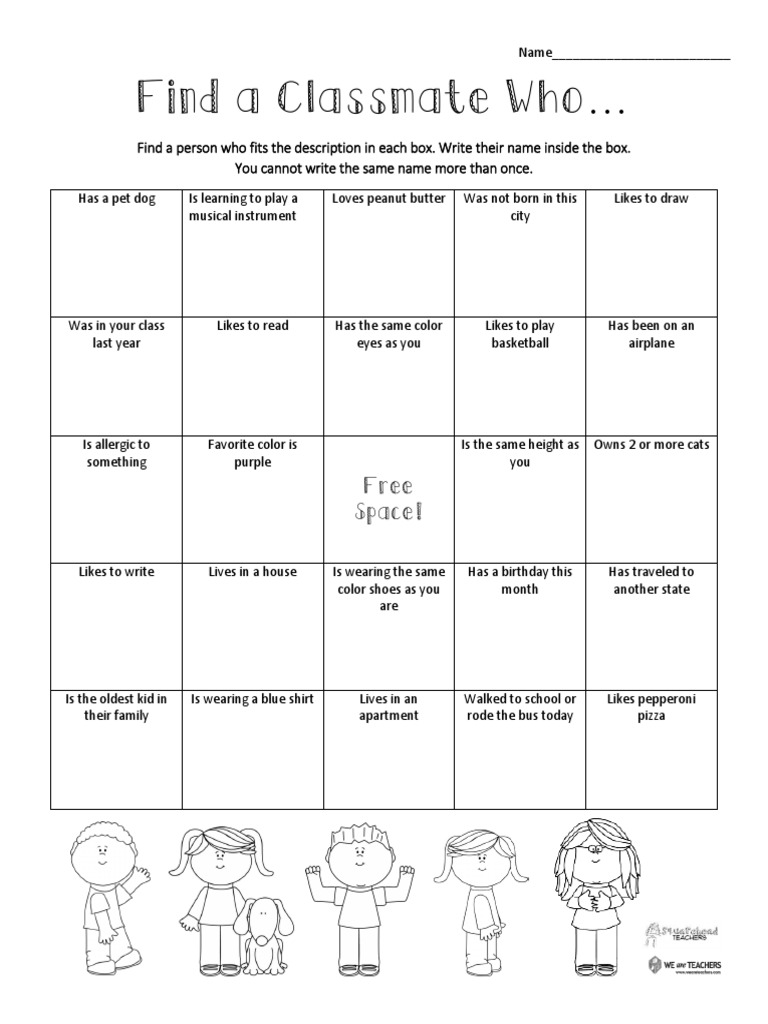 Classmate Scavenger Hunt Activity | PDF | Language Arts & Discipline