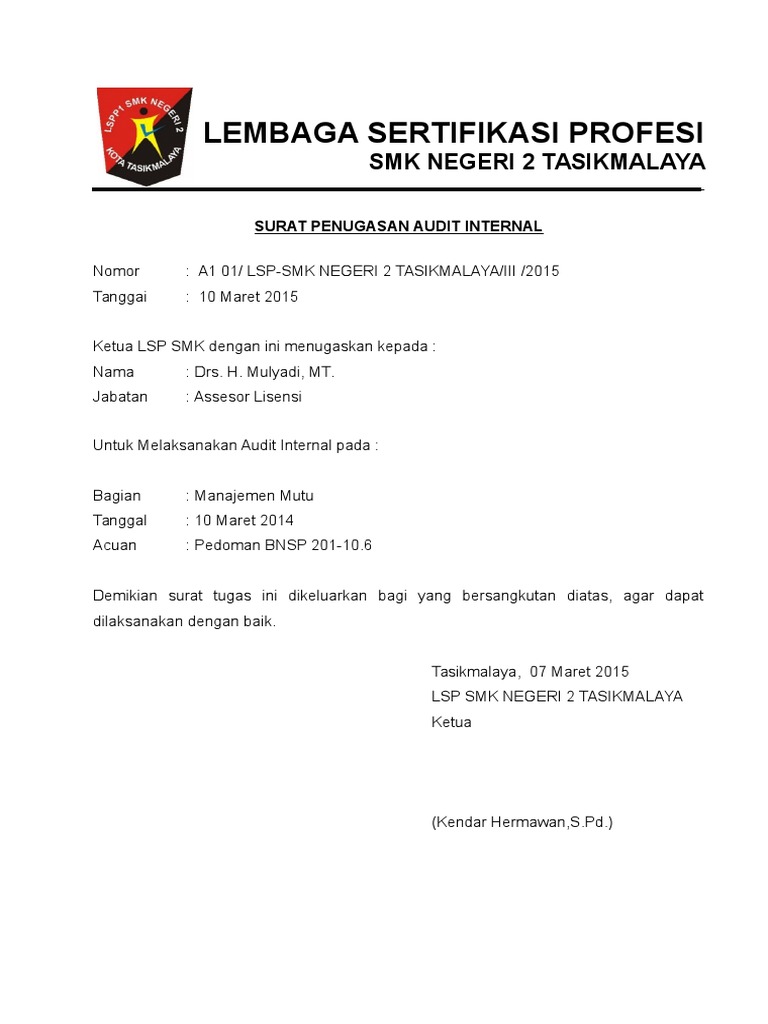 1. Surat Penugasan Audit Internal