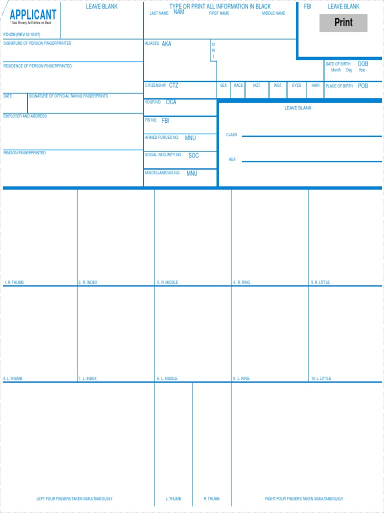 FBI FP card.pdf | Fingerprint | Federal Bureau Of Investigation