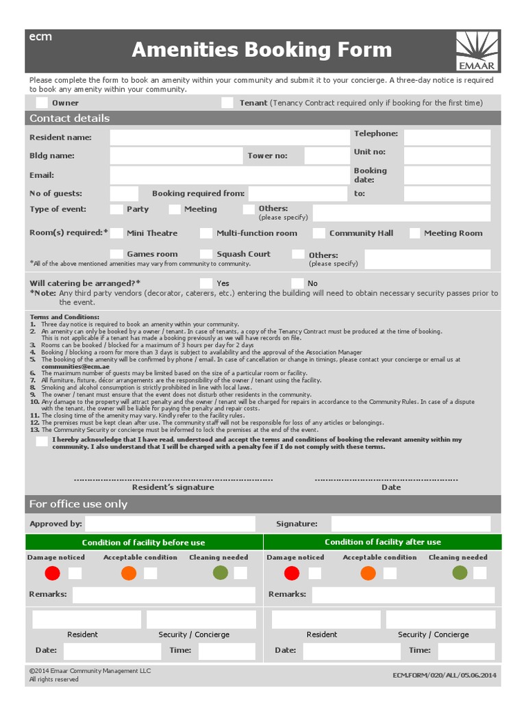 Amenities Booking Form | PDF | Leasehold Estate | Government Information