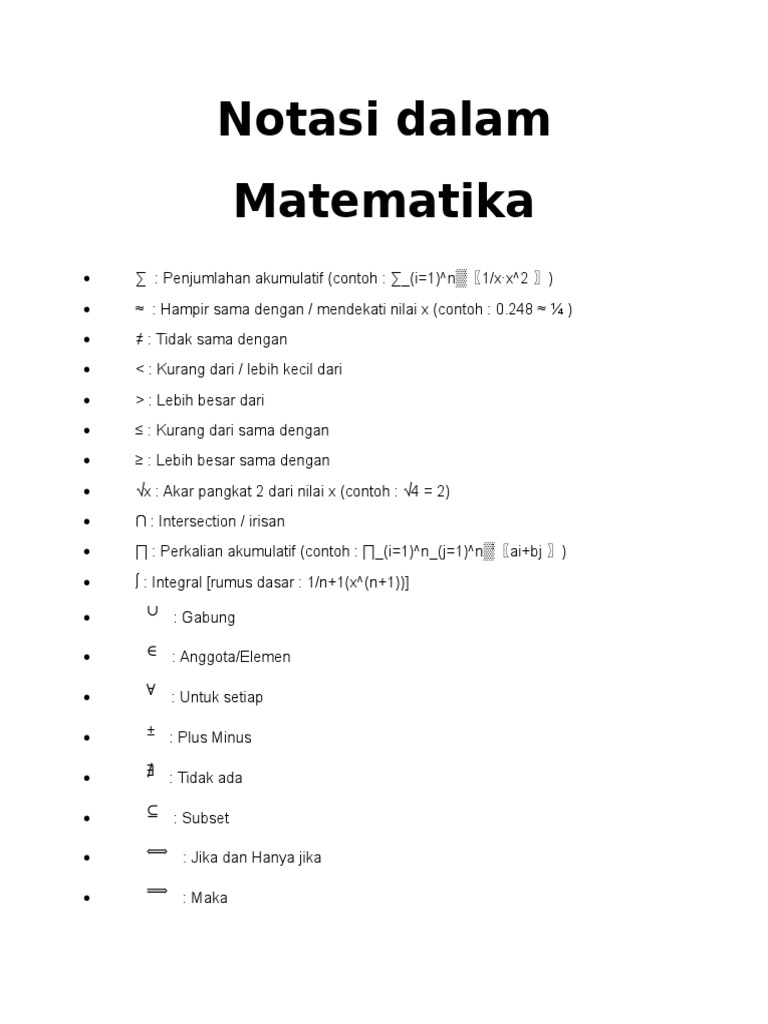 Notasi Dalam Matematika - Docx Hosea | PDF
