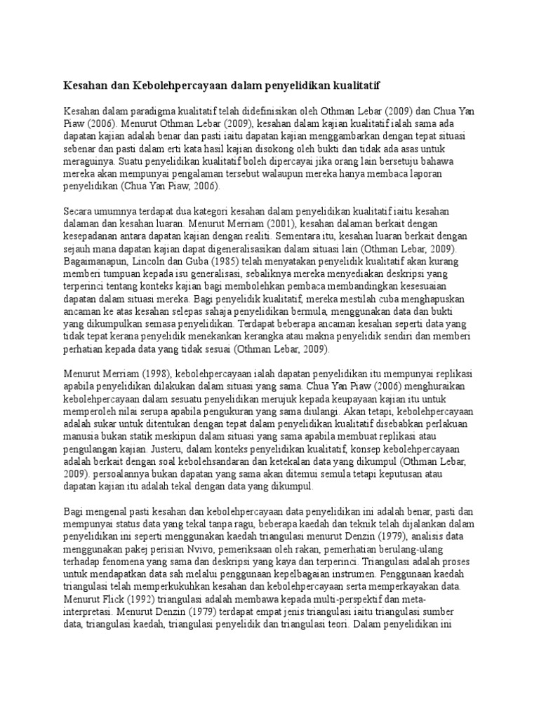 Kesahan Dan Kebolehpercayaan Dalam Penyelidikan Kualitatif | PDF