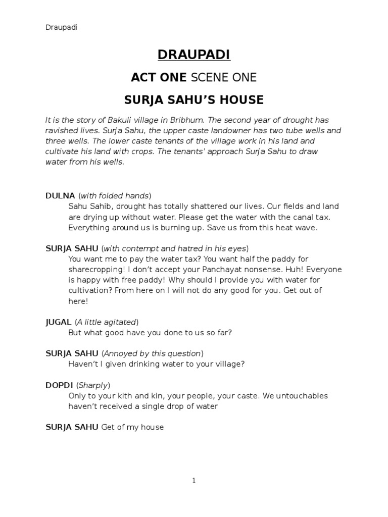 The Final Script of Draupadi As Performed at CUH | PDF | Violence | Unrest