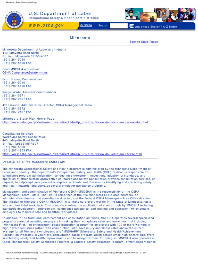 Minnesota State OSHA Information Page | Download Free PDF ...