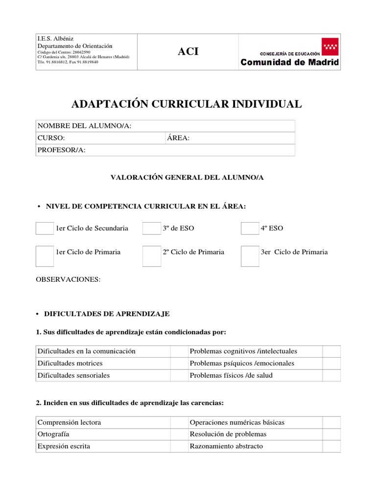 Modelo ACI Sencillo | PDF | Educación primaria | Psicología Aplicada