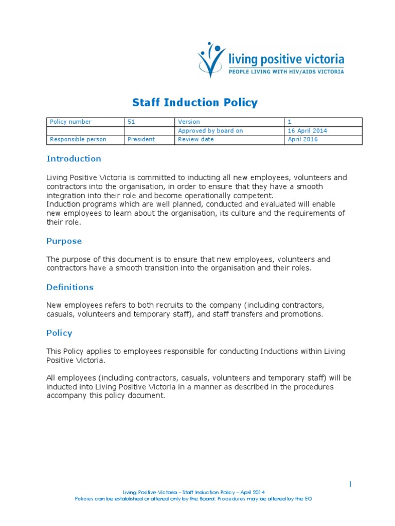 51 - Staff Induction Policy | PDF | Employment | Occupational Safety ...