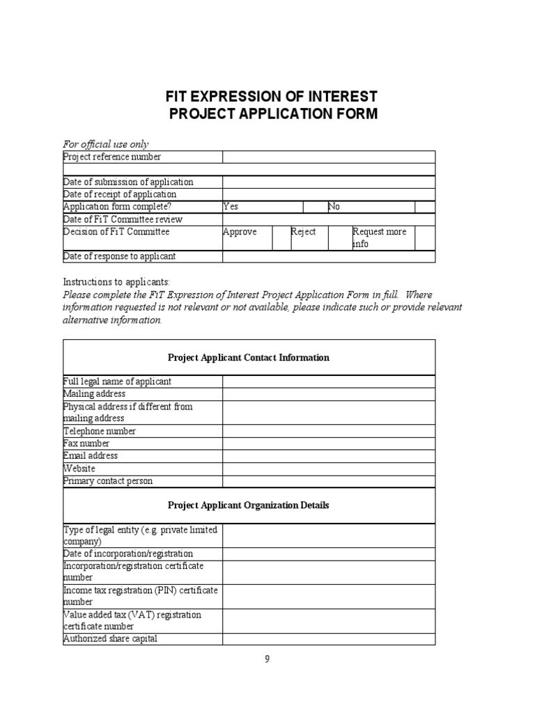 Fit Expression of Interest Project Application Form: For Official Use ...