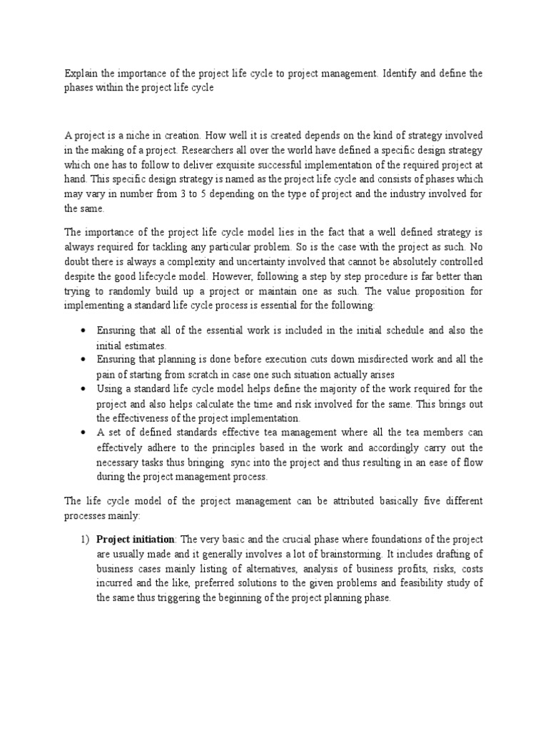 Importance of Project Life Cycle | PDF | Product Lifecycle | Project ...