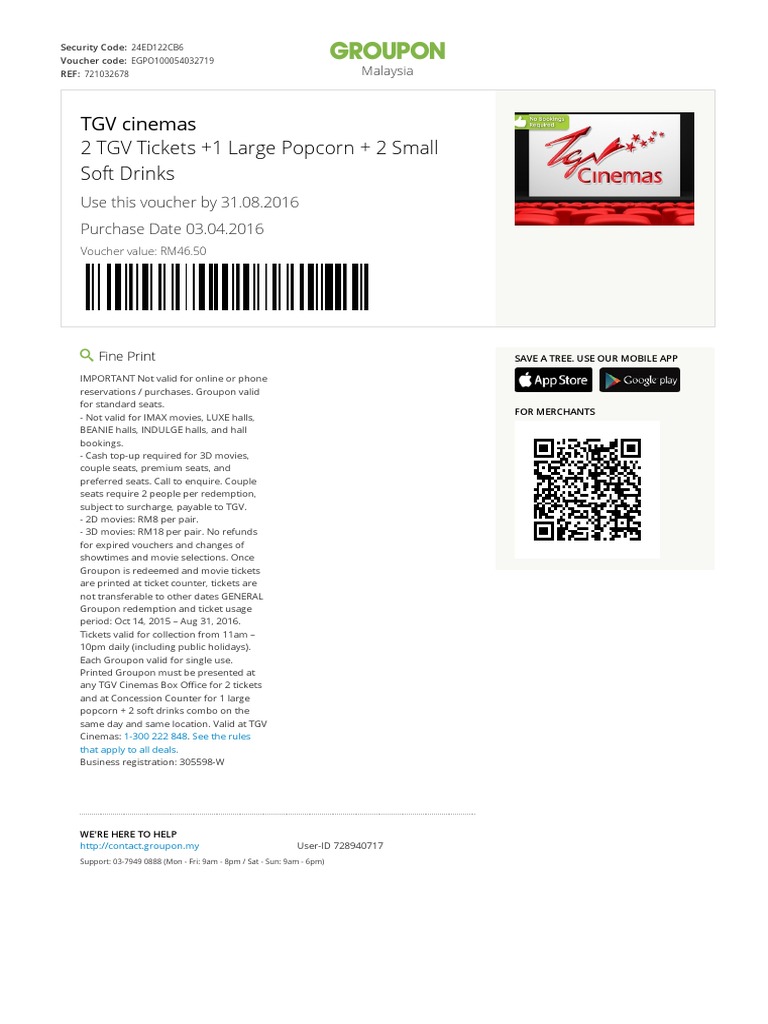 TGV Cinemas 2 TGV Tickets +1 Large Popcorn + 2 Small Soft Drinks | PDF