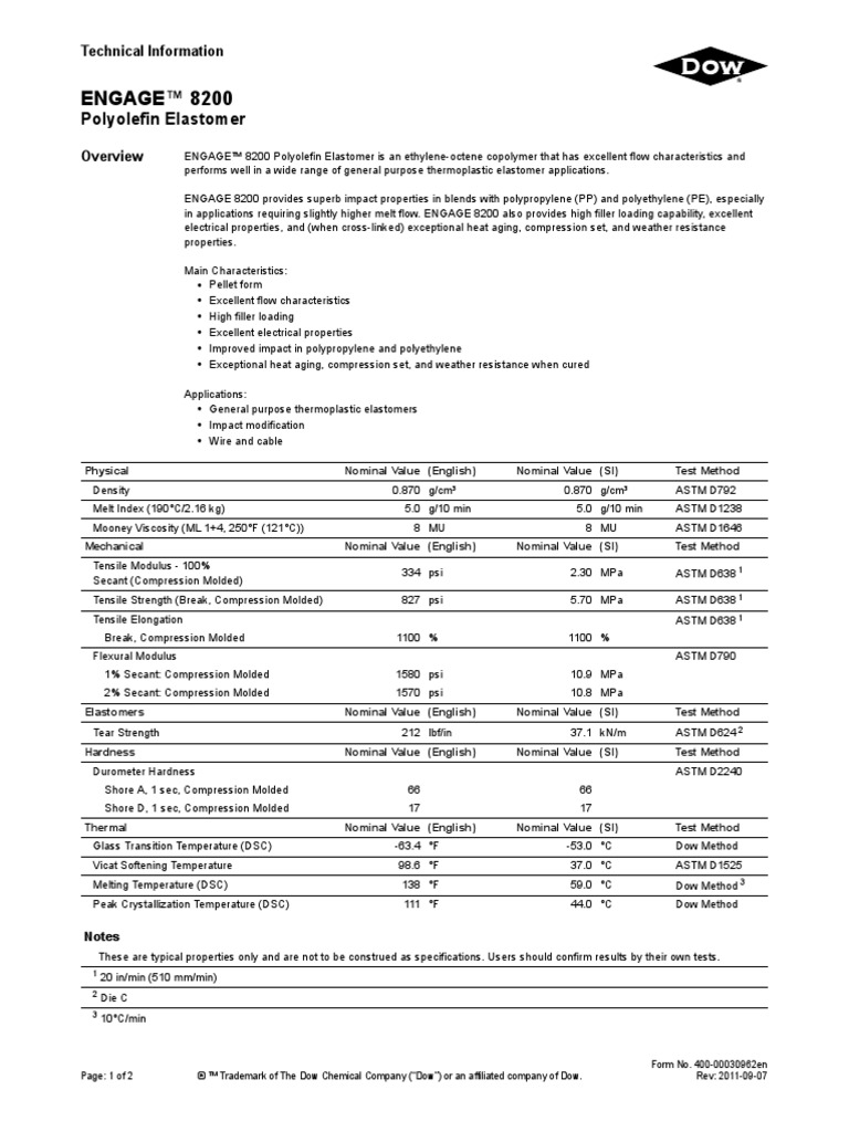 Engage 8200 | PDF | Polyethylene | Differential Scanning Calorimetry