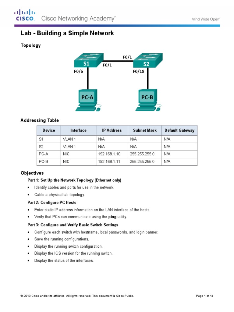 Cisco Lab :Building a Simple Network with Answers | Ip Address ...
