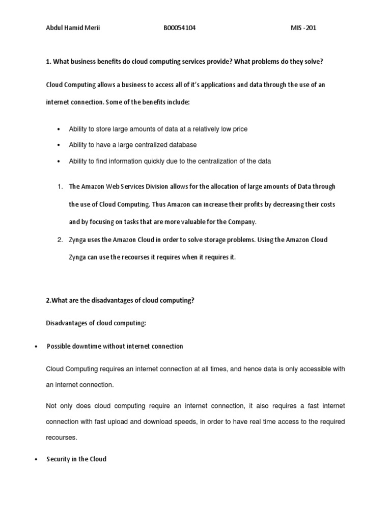 MIS 201 - Assignment 3 | PDF | Cloud Computing | Management Information ...