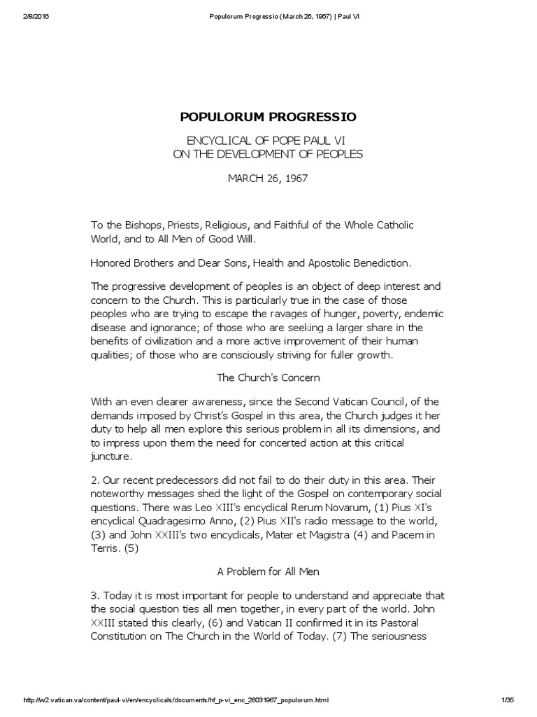 Populorum Progressio (March 26, 1967) - Paul VI | PDF | Catholic Church ...