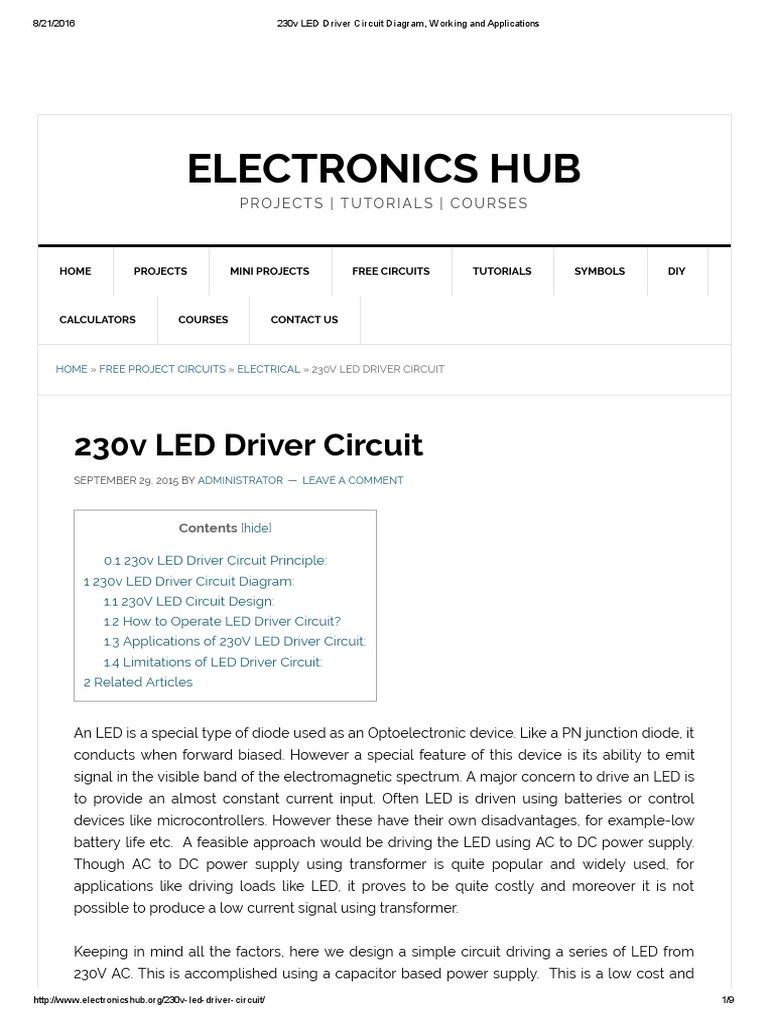 230v LED Driver Circuit Diagram, Working and Applications PDF | PDF ...