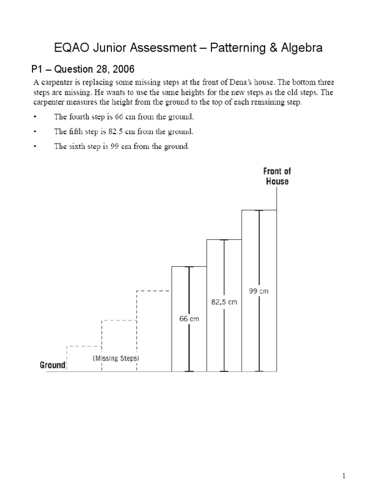 EQAO Junior Assessment - Patterning & Algebra: P1 - Question 28, 2006 ...