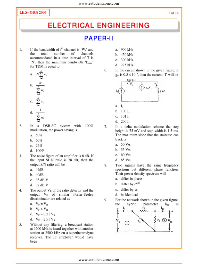 IES OBJ Electrical Engineering 2000 Paper II | PDF | Power Inverter ...