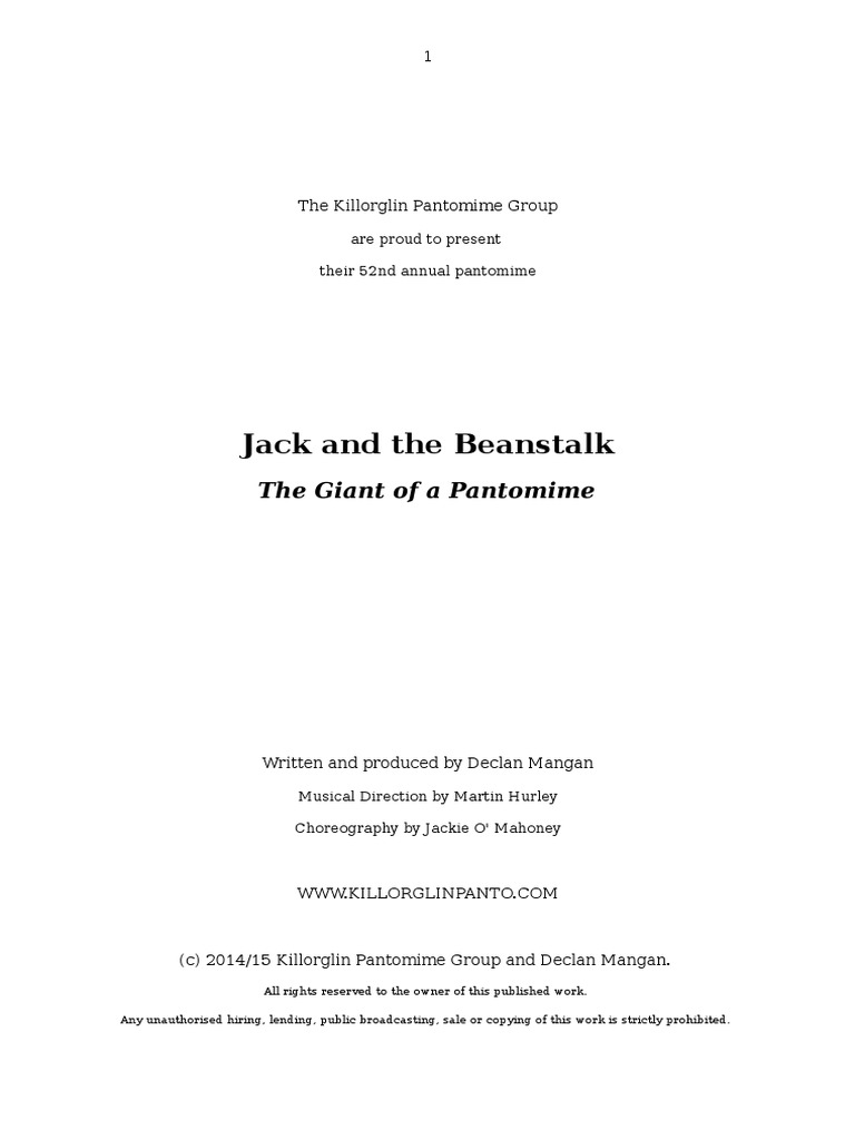 Jack and The Beanstalk (Pantomime Script) | PDF