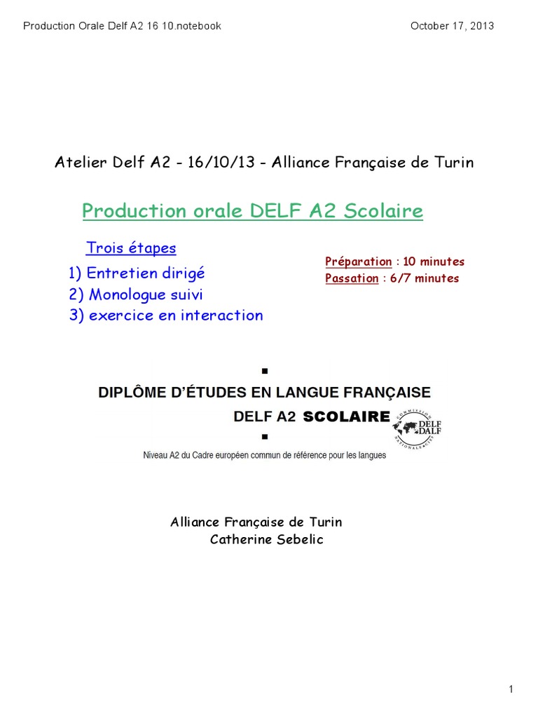 Atelier Production Orale Delf A2 - 16-10-13 PDF | PDF | la Francophonie