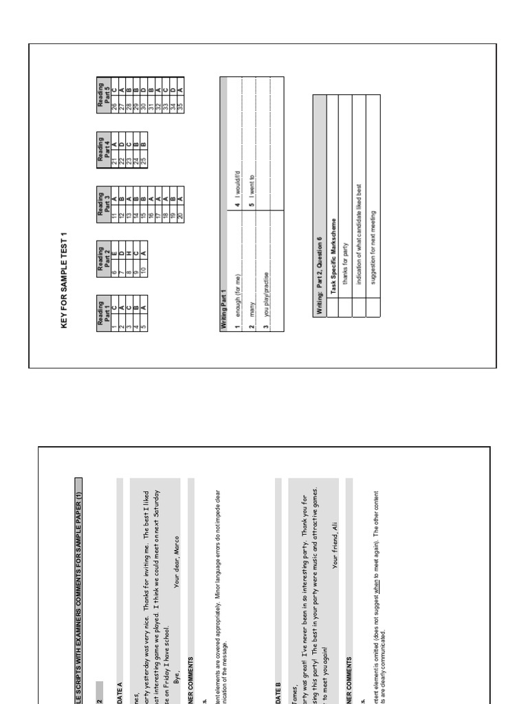 Cambridge English Preliminary Sample Paper 1 and 2 Reading and Writing ...